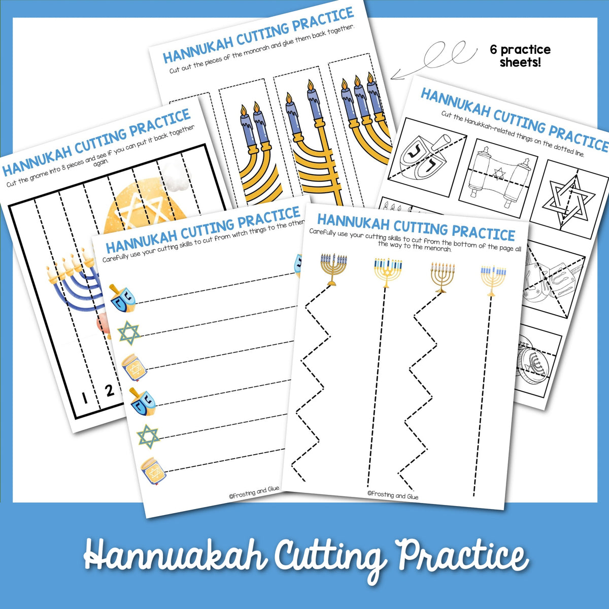 Hanukkah Cutting Practice Worksheets | Preschool Fine Motor Printable ...