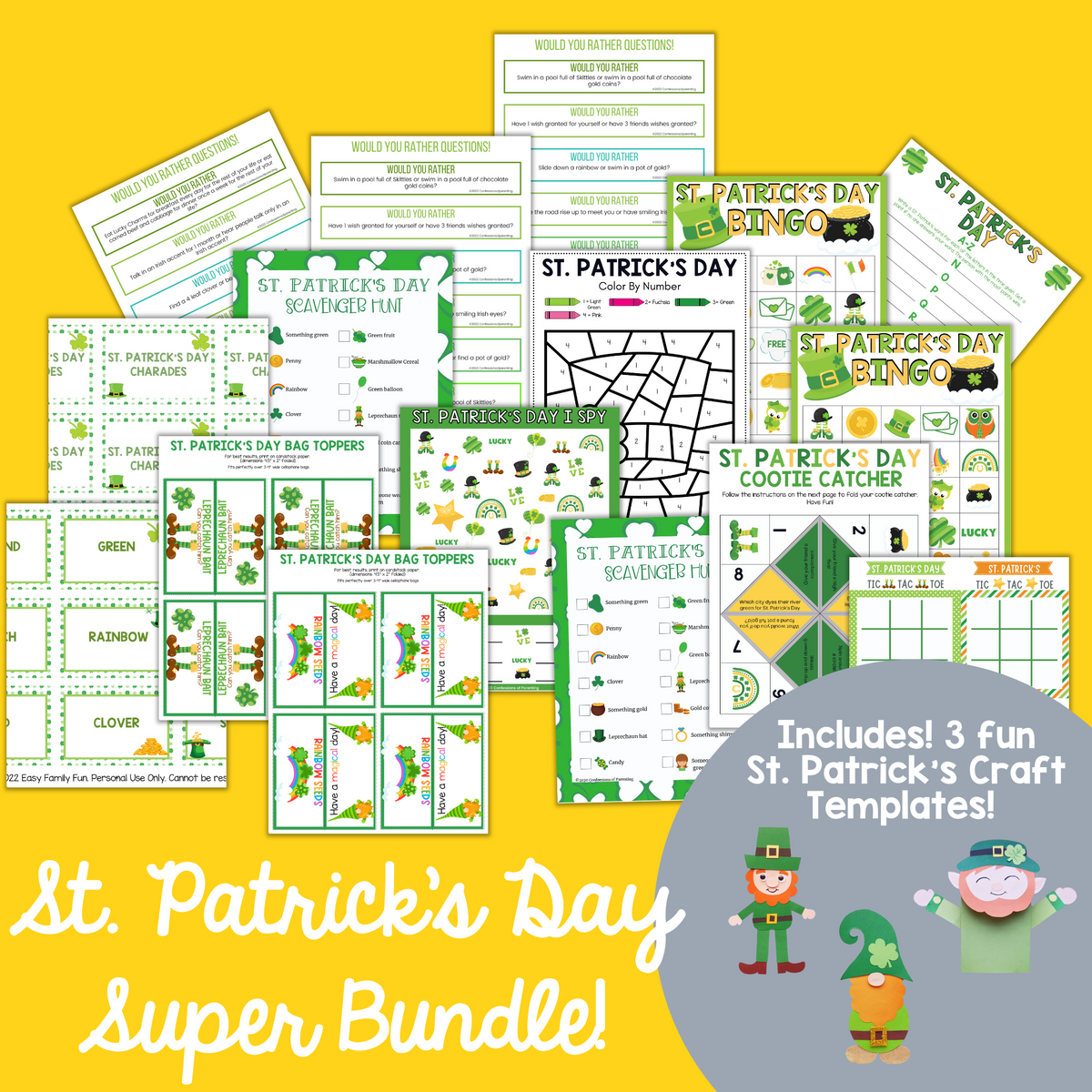 St. Patrick's Day Themed Super Bundle of Activities, Games, and Crafts ...