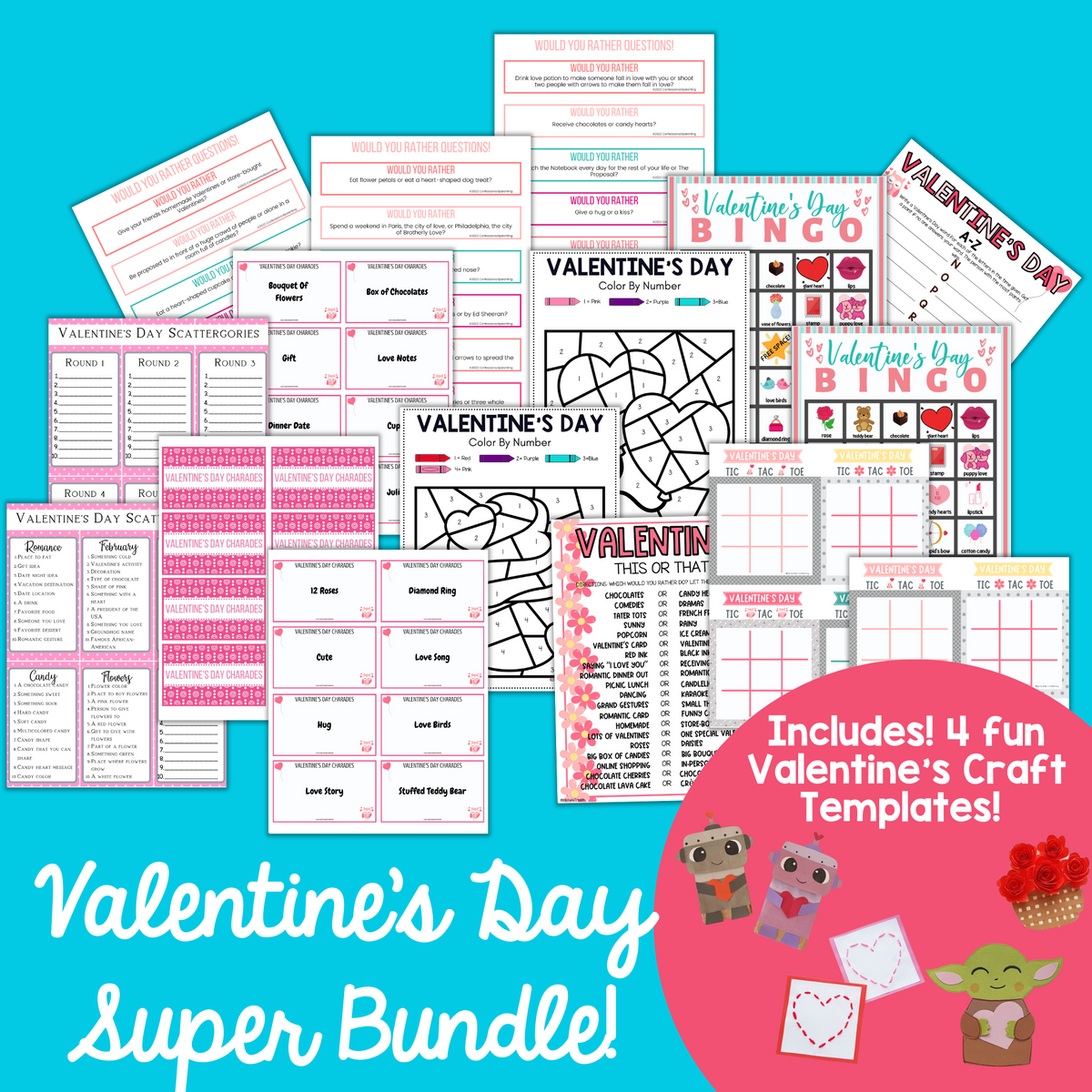 Valentine's Day Themed Super Bundle of Activities, Games, and Crafts ...