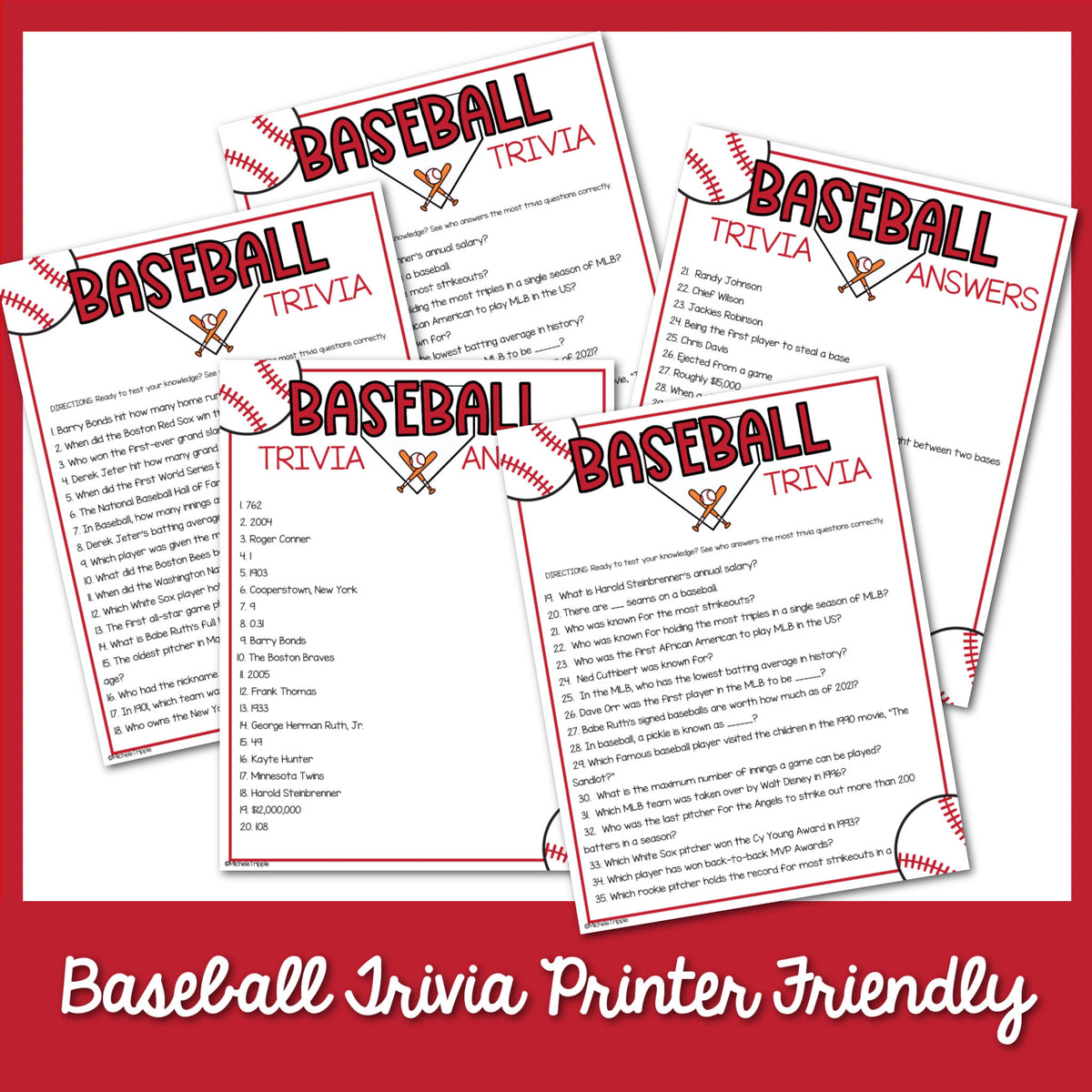 Baseball Trivia For Kids Printer Friendly – MicheleTripple