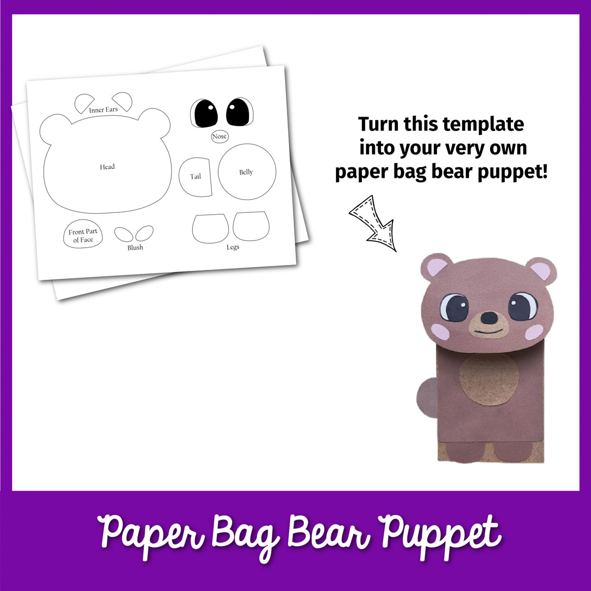 Bear Paper Bag Puppet Template – MicheleTripple