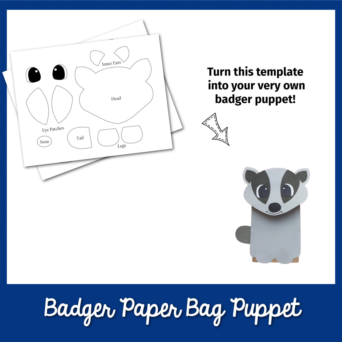 Badger Paper Bag Puppet Template – MicheleTripple